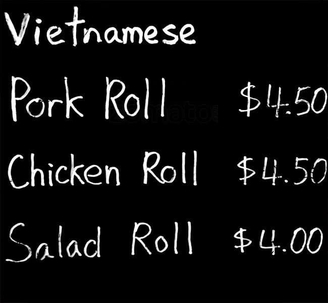 Menu at Dodgers cafe, Randwick