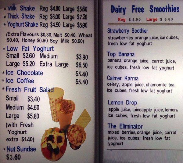 Menu at Dodgers cafe, Randwick