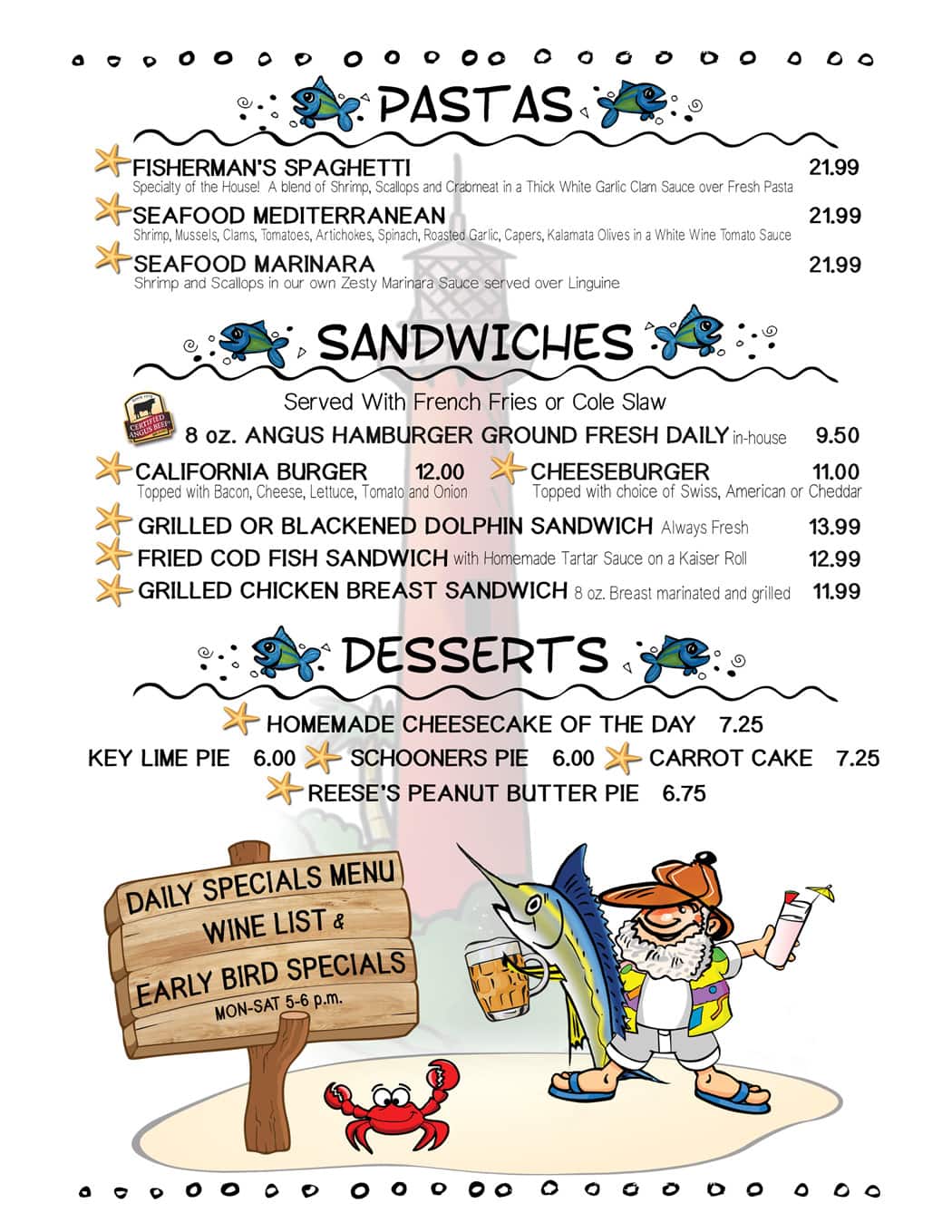 Menu at Schooners restaurant, Jupiter