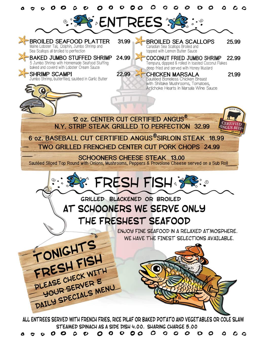 Menu at Schooners restaurant, Jupiter