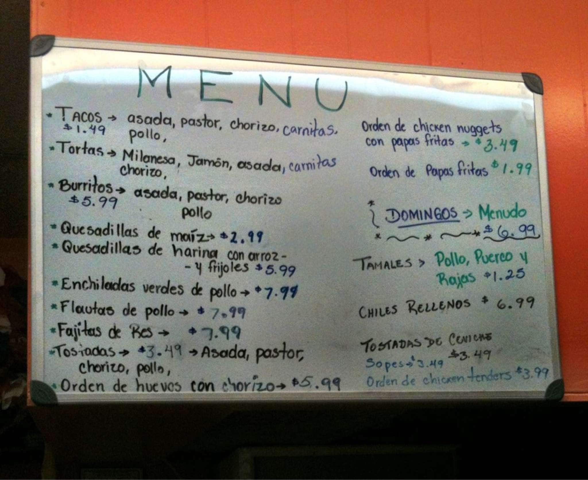 Menu at La Union Mexican Bakery, Coral Springs