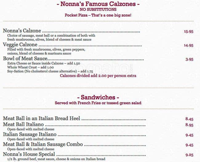 Menu at Nonna Emilia Ristorante Italiano pizzeria, Aloha