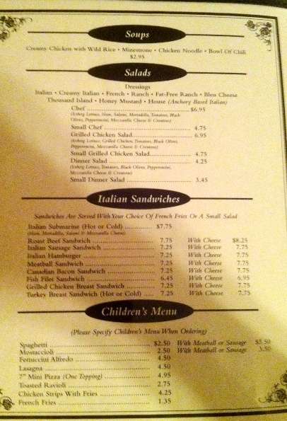 Menu at Erio's pizzeria, Woodson Terrace
