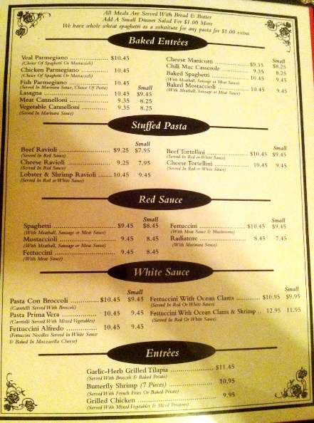 Menu at Erio's pizzeria, Woodson Terrace