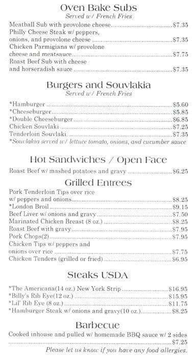 Menu at Americana restaurant, Matthews, Matthews-Mint Hill Rd