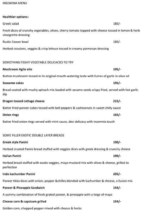 Insomnia Menu, Menu for Insomnia, Gurukul, Ahmedabad - Zomato