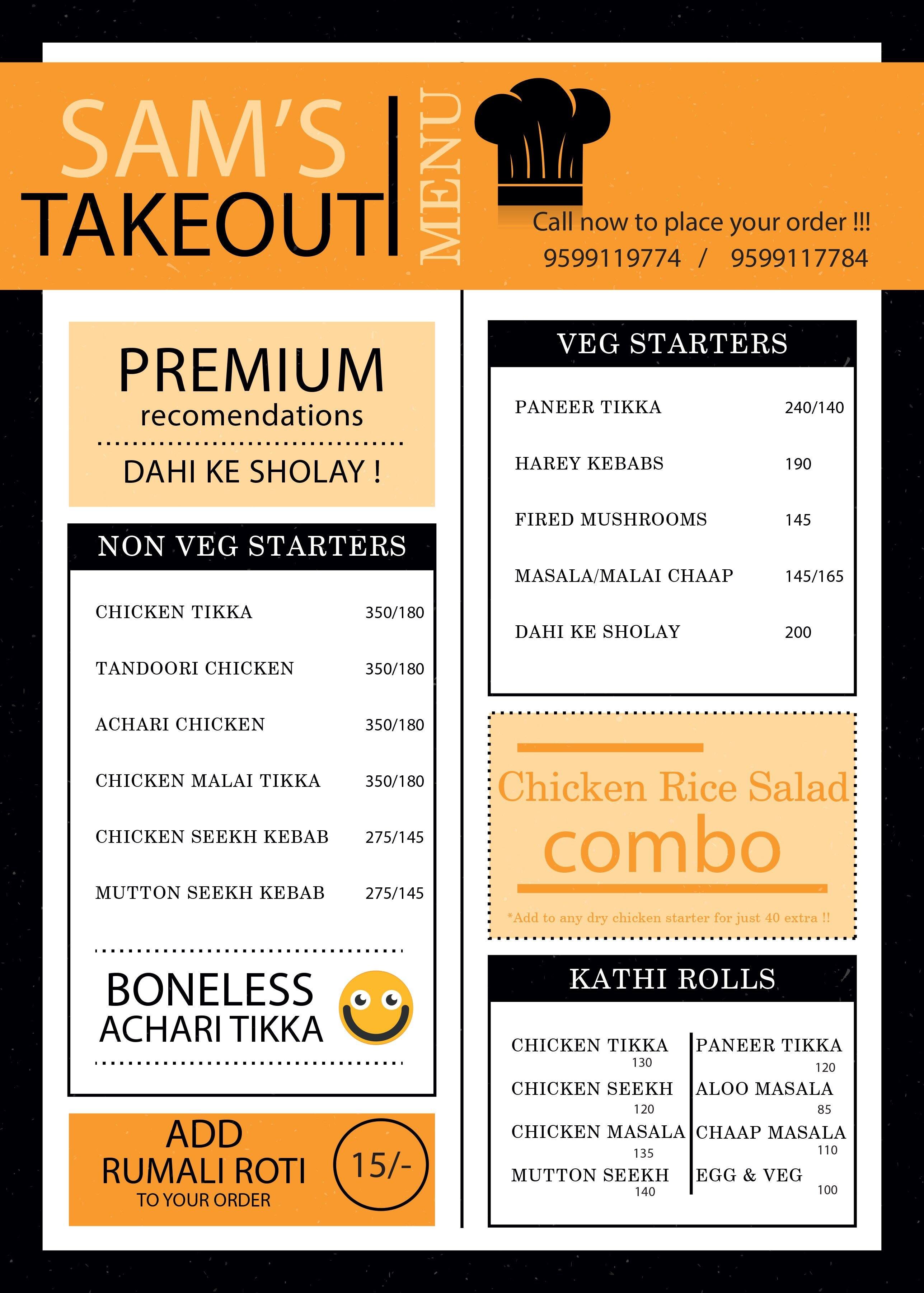 Sam's Takeout Menu, Menu for Sam's Takeout, Chhatarpur, New Delhi - Zomato