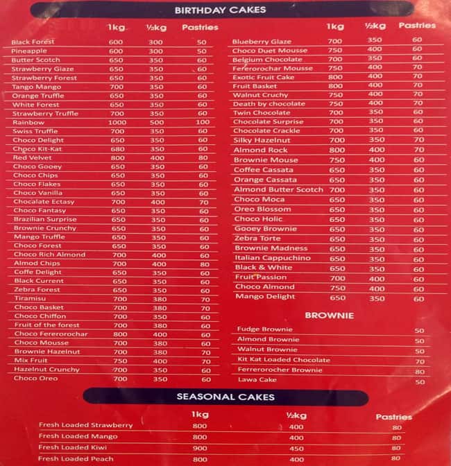 Menu at Patisserie - The Cake Shop, Lucknow, 624/068/CC