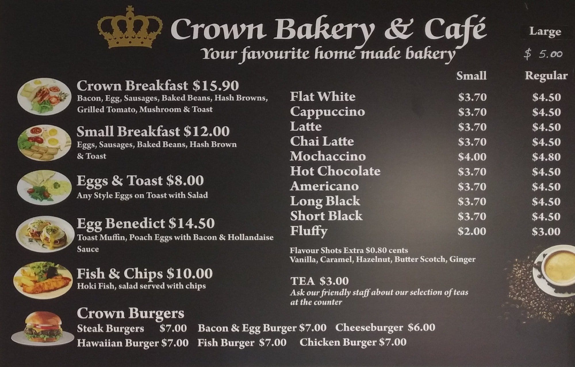 Menu at Crown Bakery, Auckland