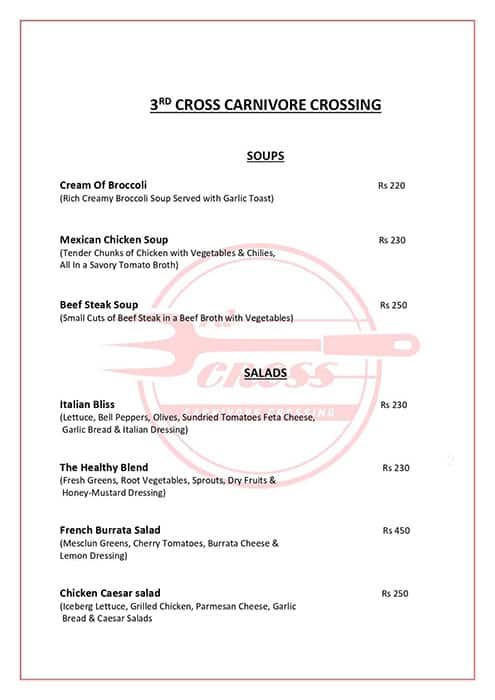 Menu of 3rd Cross Steak House And Grills, Panampilly Nagar, Kochi