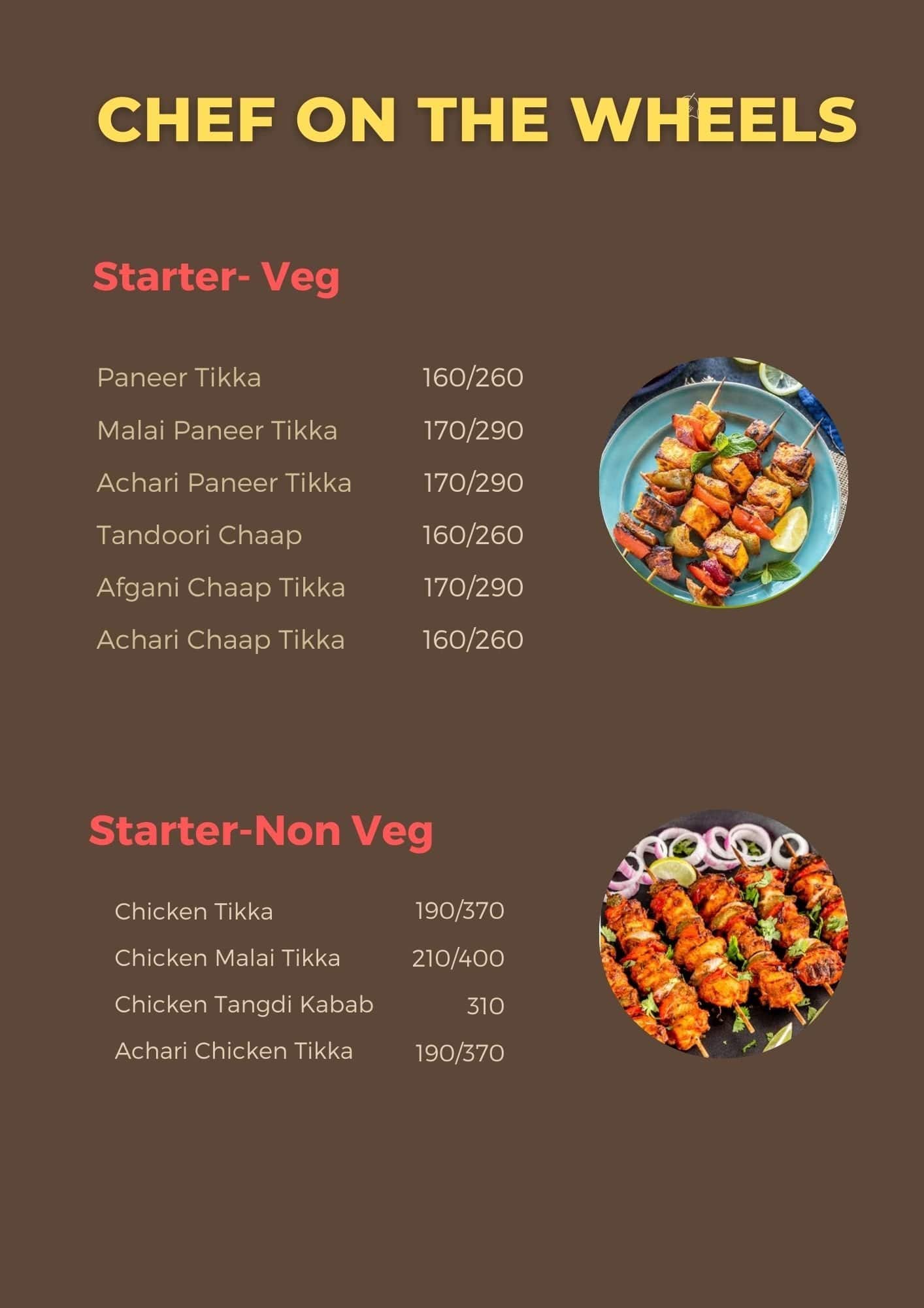 Menu of Chef On The Wheels, Amrapali Dream Valley, Greater Noida