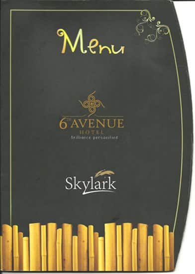 Menu at Skylark, Bengaluru