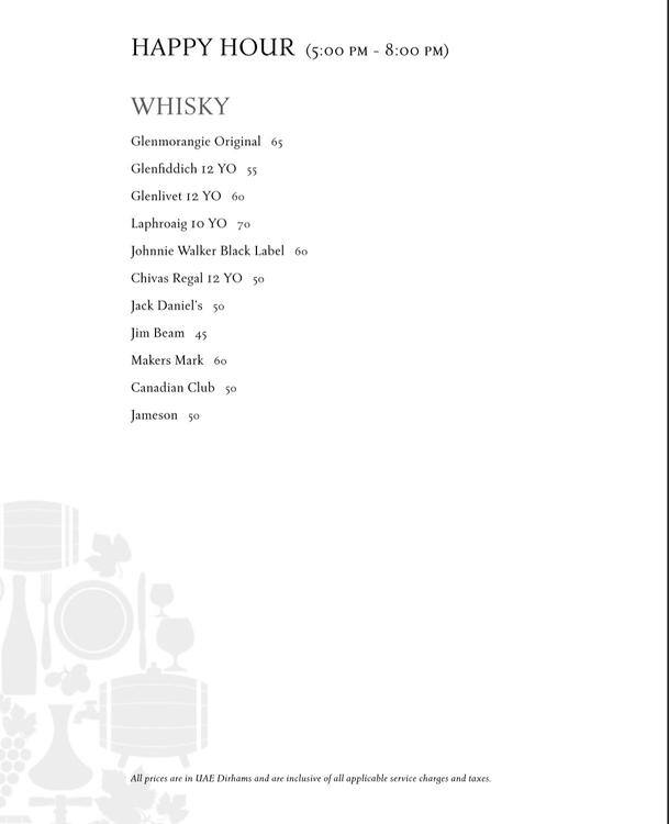 Menu of St. Regis Bar, Al Khubeirah, Abu Dhabi