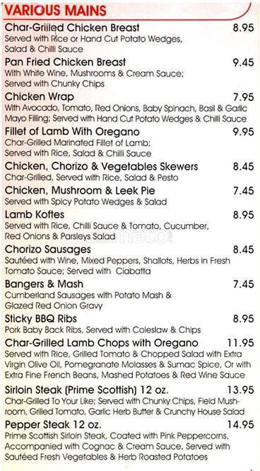 Menu at The Acoustic Mediterranean cafe, London