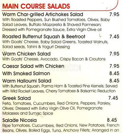 Menu at The Acoustic Mediterranean cafe, London