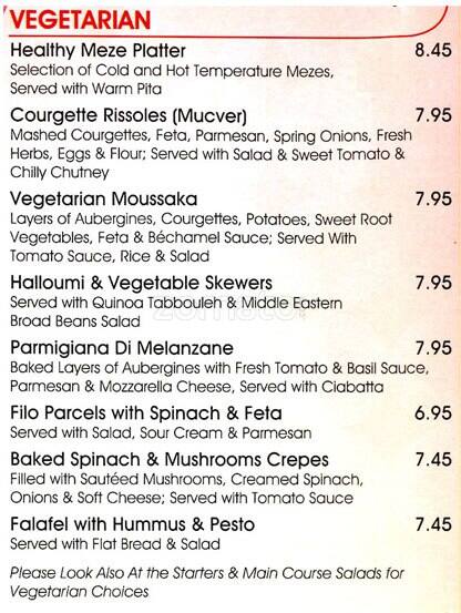 Menu at The Acoustic Mediterranean cafe, London