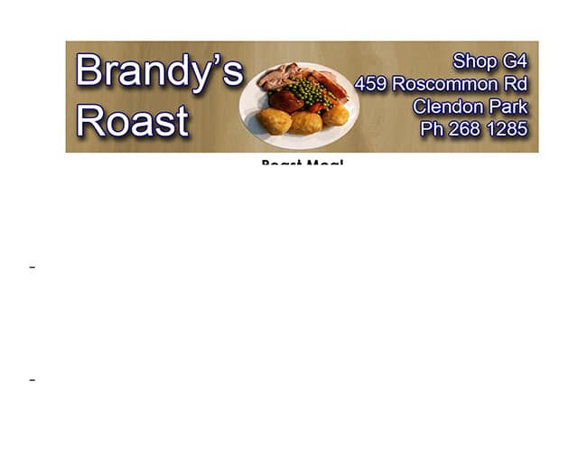 Menu at Brandy's Roast restaurant, Auckland, Clendon Shopping Centre ...