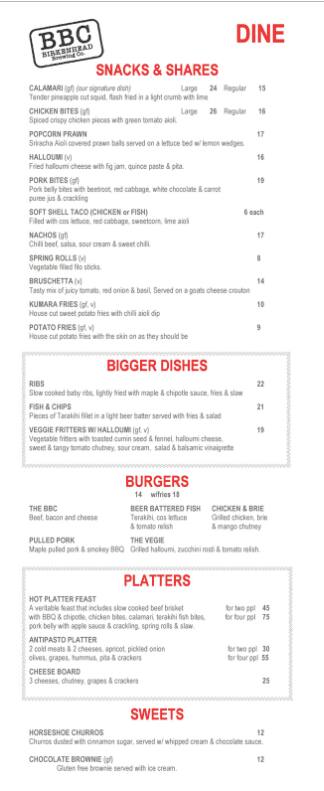 Menu at BBC Tasting Studio by Birkenhead Brewing Co. restaurant, Auckland