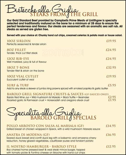 Menu at Barolo Grill, Glasgow