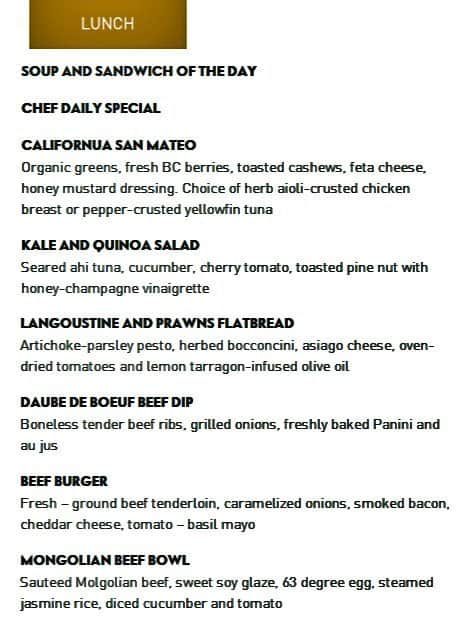 Menu at XIX Nineteen restaurant, Edmonton, Mullen Way