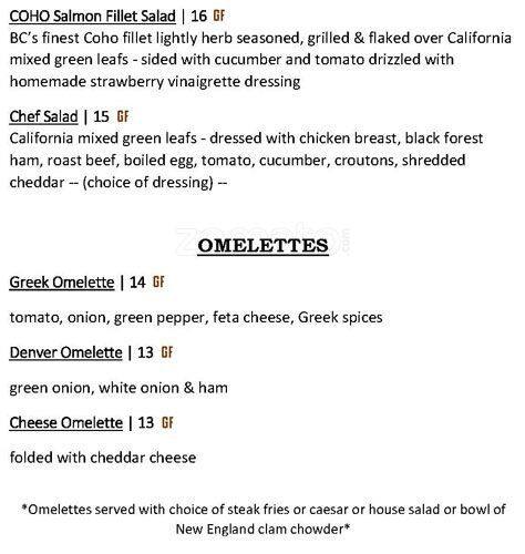 Menu at Lakeshore Restaurant, Regina