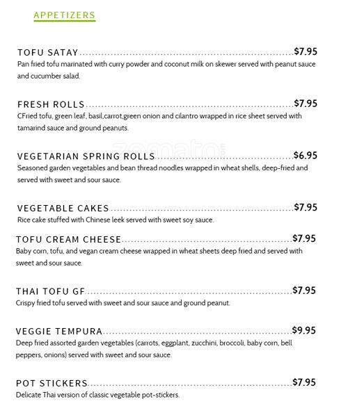 Menu at Araya's Place Vegan Thai restaurant, Seattle, University Way NE