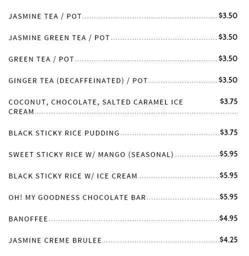 Menu at Araya's Place Vegan Thai restaurant, Seattle, University Way NE