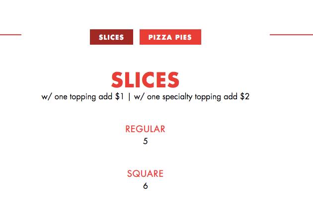 Menu at Di Fara Pizza pizzeria, New York City, Avenue J