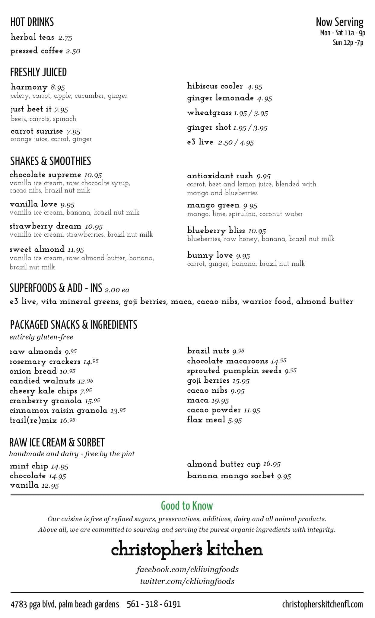 Menu at Christopher's Kitchen pub & bar, Palm Beach Gardens