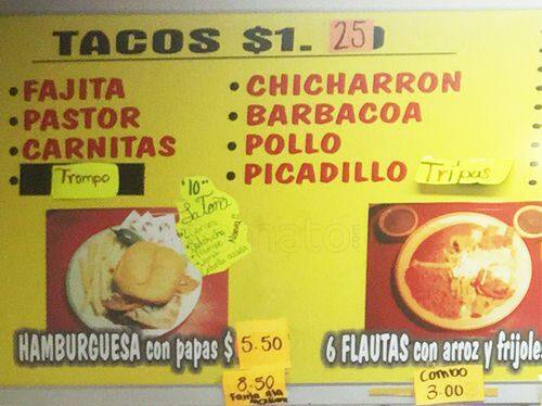 Menu at Taco Rico restaurant, Plano