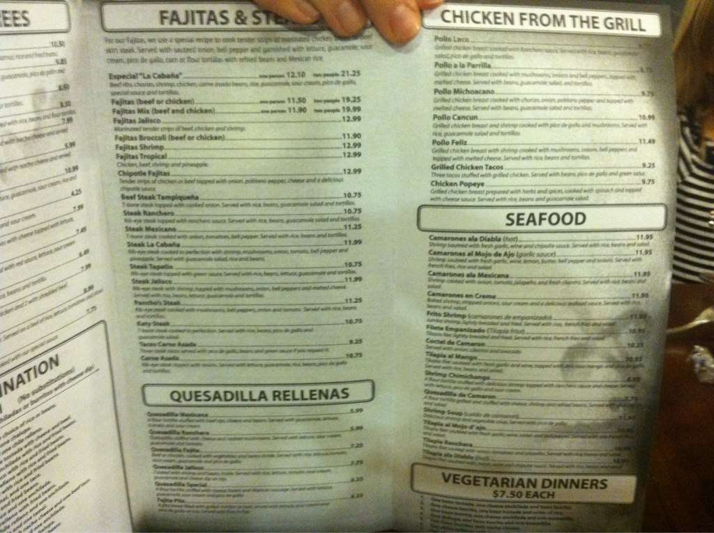 Menu at La Cabana restaurant, Grand Island