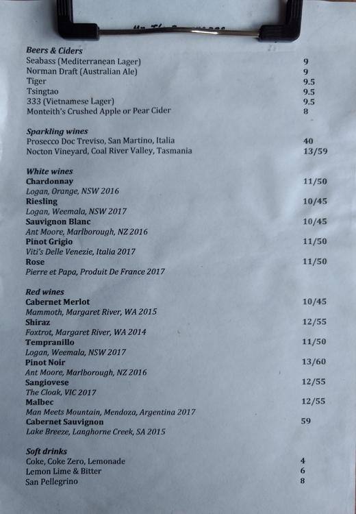 Menu at Mr T restaurant, Paddington