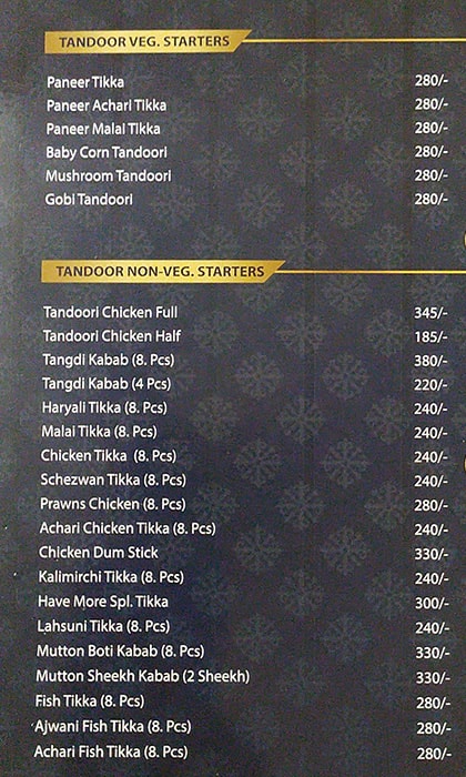 Menu of Have More Restaurant Bakers S D Road Secunderabad