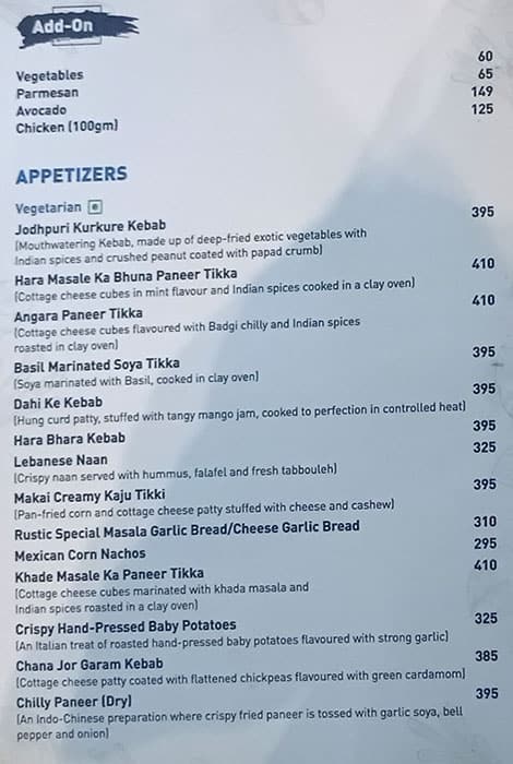 Menu of Rustic By OTH, Malviya Nagar, Jaipur
