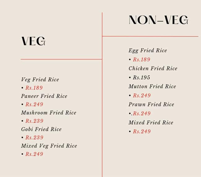 Menu of Rice & Spice, Perambur, Chennai