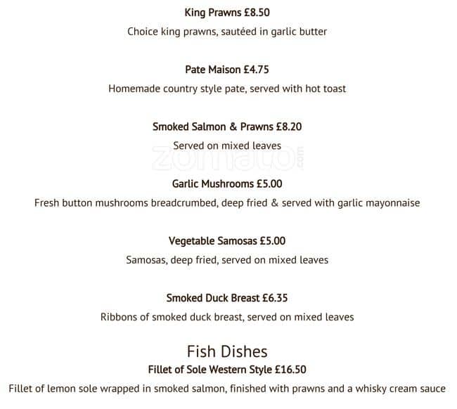 Menu at The Cranleigh restaurant, Hornchurch