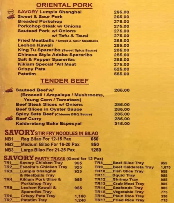 Menu at Savory restaurant, Pasig, 6F Rockwell Business Center Tower 1