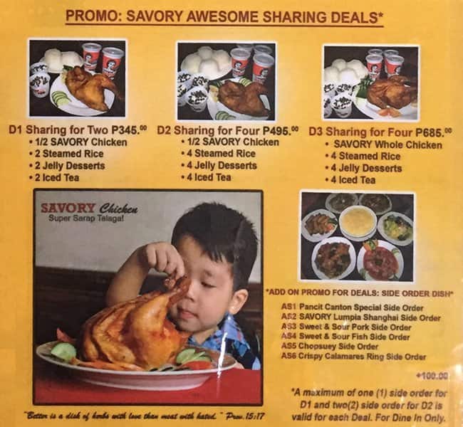 Menu at The Original Savory restaurant, Quezon City, 347 Del Monte Ave