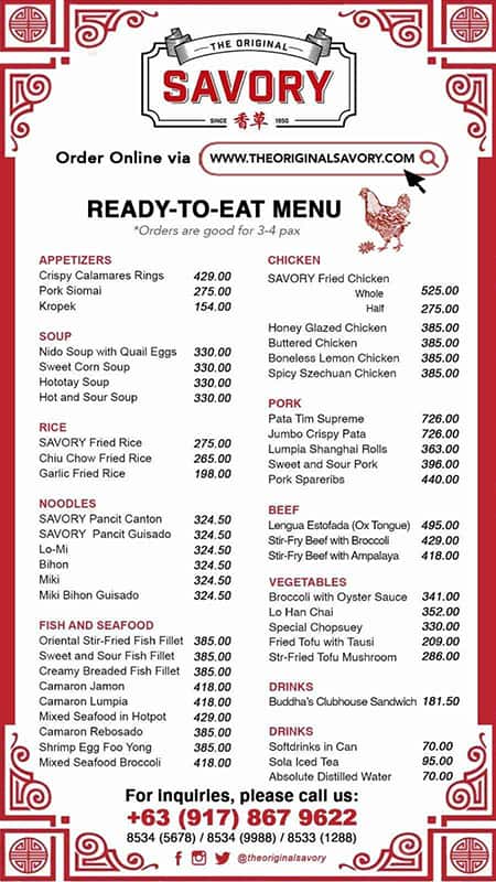 Menu at Savory restaurant, Pasig, 6F Rockwell Business Center Tower 1