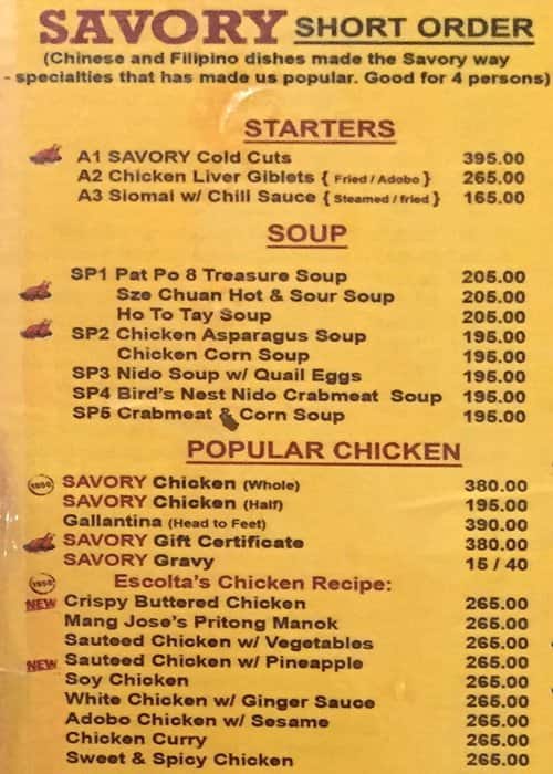 Menu at The Original Savory restaurant, Quezon City, 347 Del Monte Ave