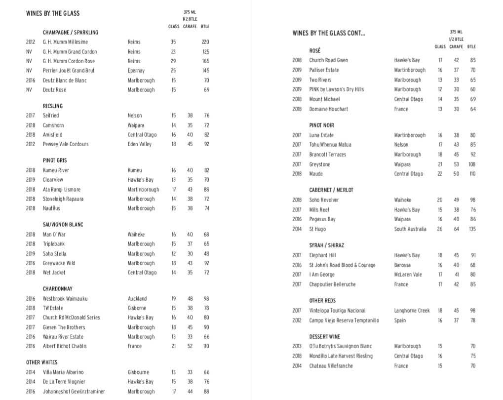 Menu at Harbourside Ocean Bar Grill, Auckland