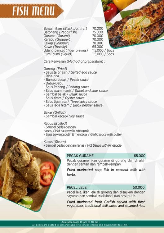 Menu at Nyiur Resto restaurant, North Jakarta, 10
