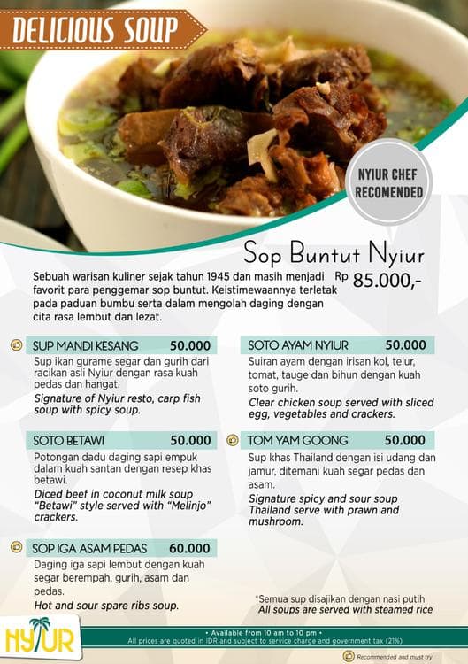 Menu at Nyiur Resto restaurant, North Jakarta, 10