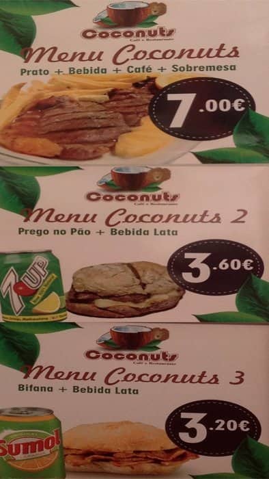 Menu at Coconuts restaurant, Odivelas