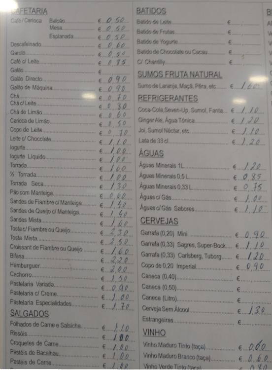 Menu at Coconuts restaurant, Odivelas