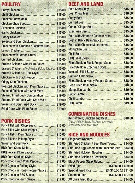 Menu at Silver Garden Chinese Restaurant, Ballajura, Kingfisher Ave