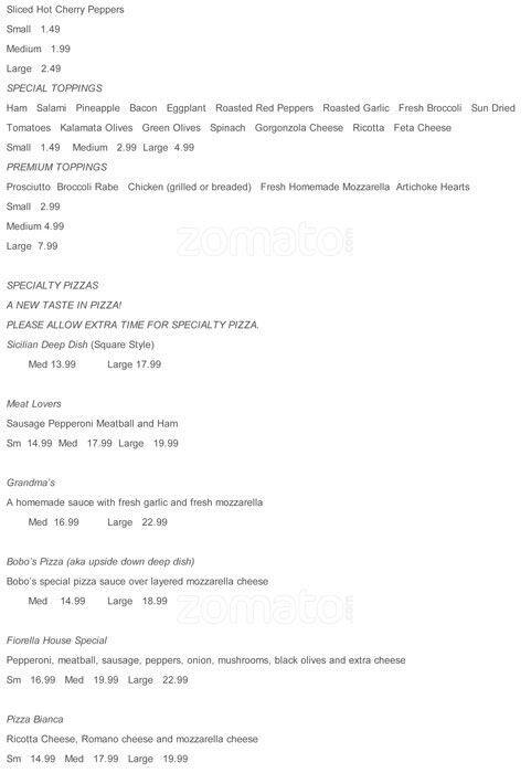 Menu at Fiorella restaurant, Greenacres, 7008 Charleston Shores Blvd