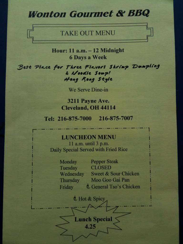 Menu at Wonton Gourmet & BBQ, Cleveland