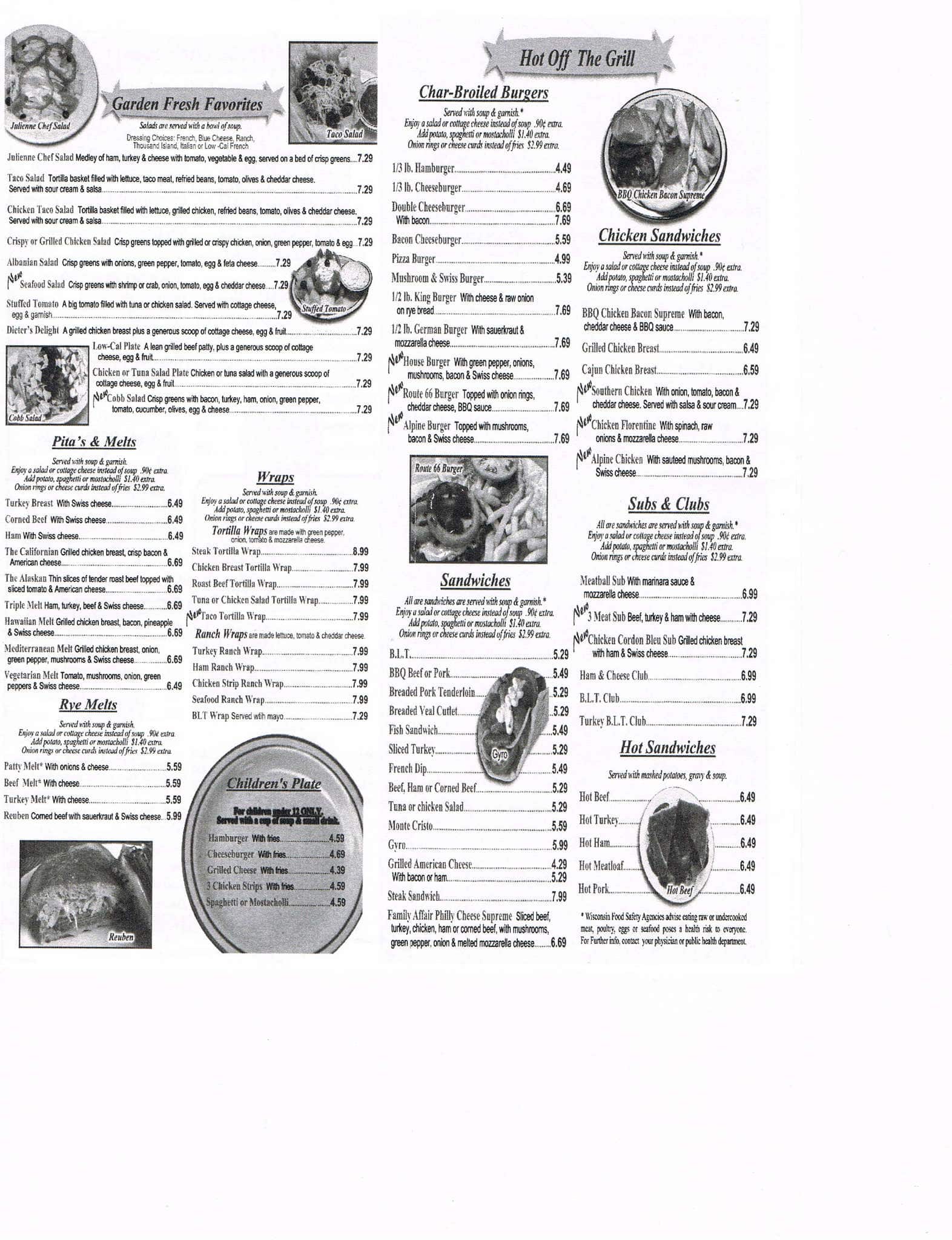 Menu at Family Affair restaurant, Friendship
