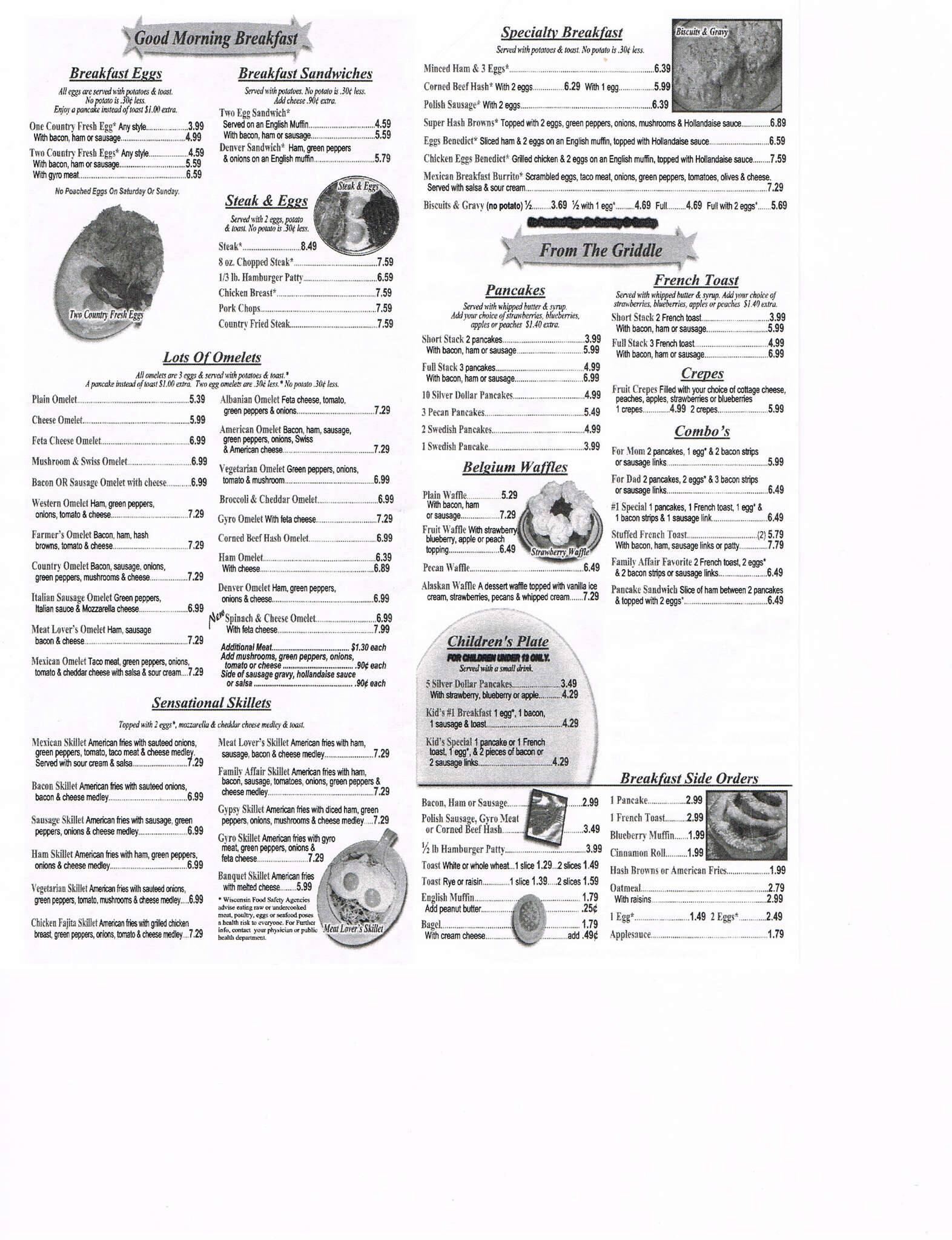 Menu at Family Affair restaurant, Friendship